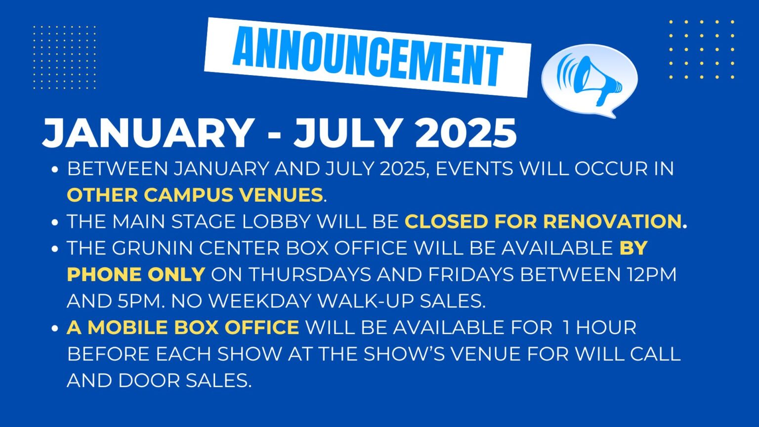 Spring 2025 Updates - Grunin Center for the Arts